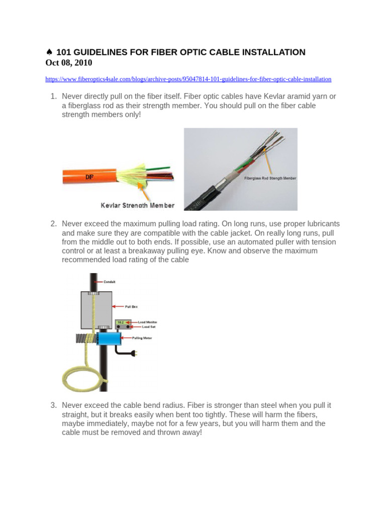 101 Guidelines For Fiber Optic Cable Installation | PDF | Optical Fiber | Electrical Connector