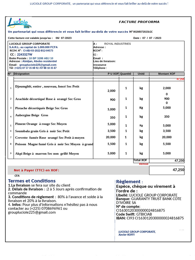 Facture Proforma LUCIOLE GROUP | PDF | Bancaire