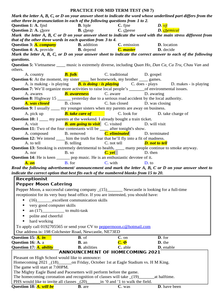 Midterm Test Practice Questions | PDF | Adele