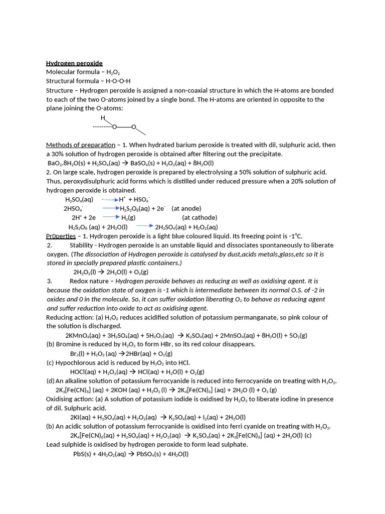 Hydrogen Peroxide and S-Block Elements | PDF | Ionic Bonding | Hydrogen ...