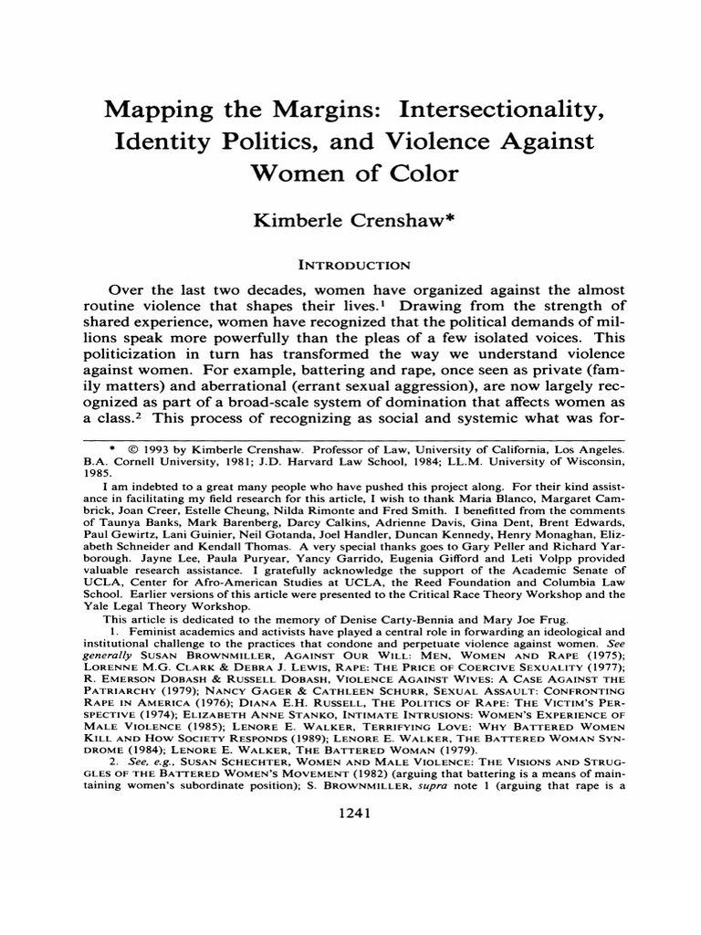 Crenshaw Intersectionality Shortened Reading | PDF | Intersectionality ...