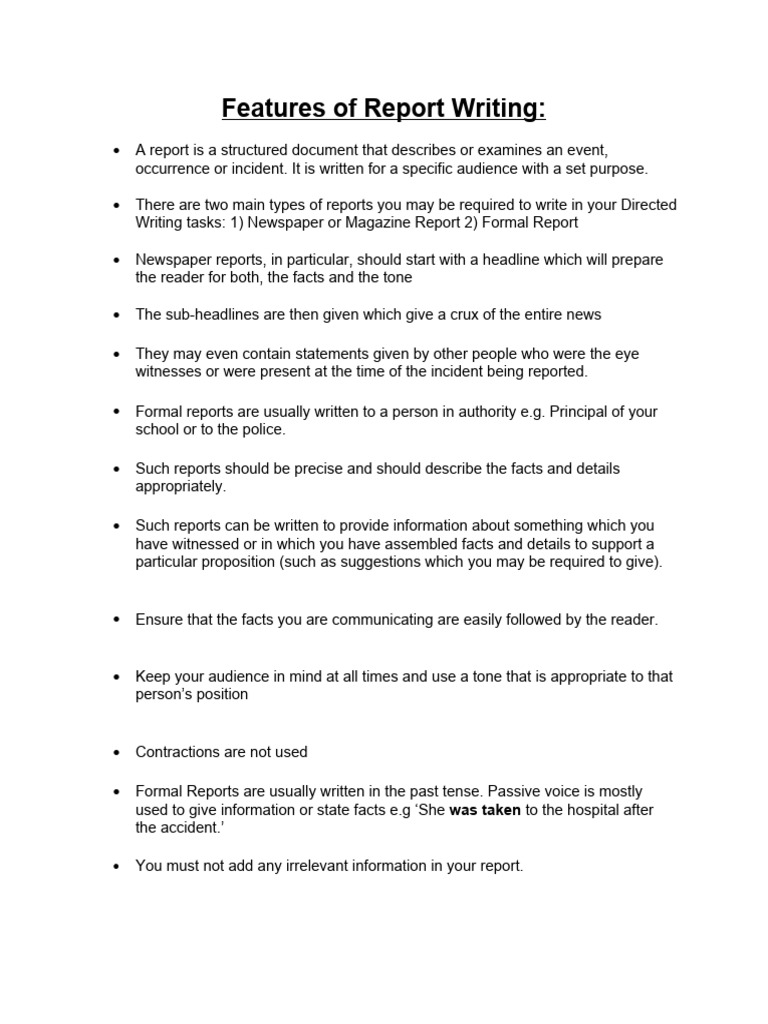 Report Writing (Features) | PDF