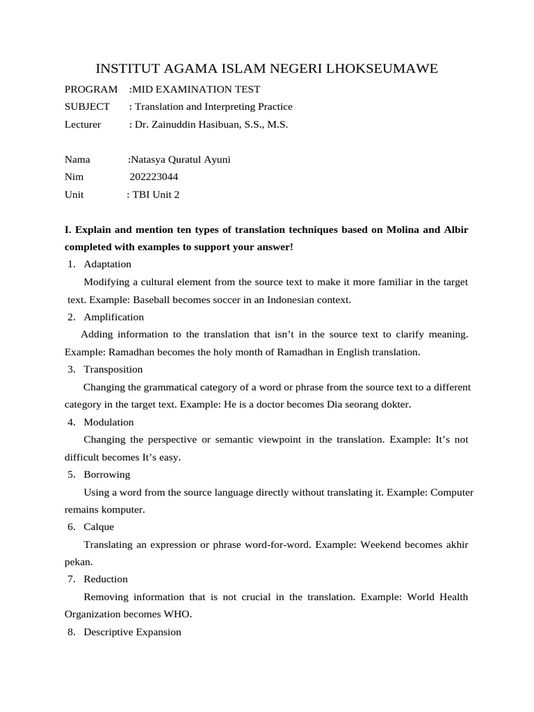 Mid Exam Translation and Interpreting Practice 2024 (Autorecovered) 2 | PDF | Translations ...