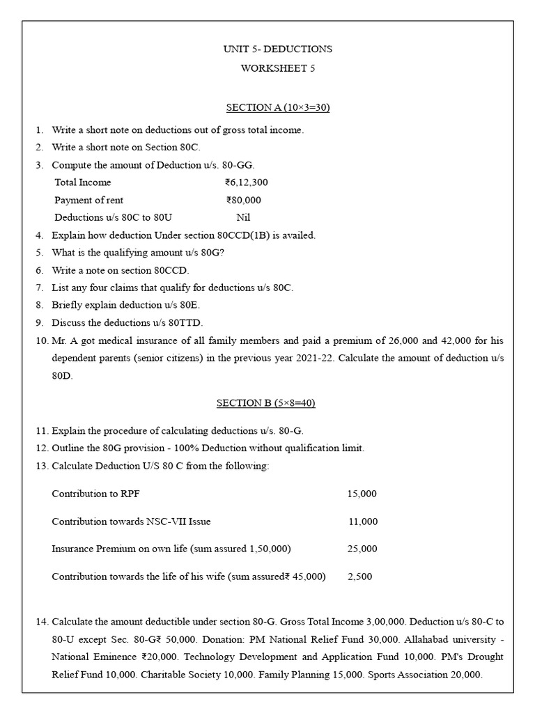 Tax Deductions Worksheet: Sections 80C-80G | PDF | Tax Deduction | Expense