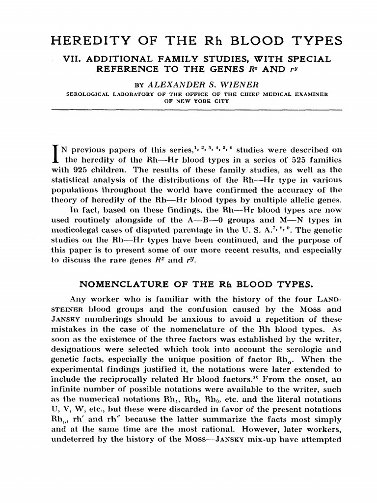Hereditas - December 1949 - WIENER - HEREDITY OF THE RH BLOOD TYPES ...