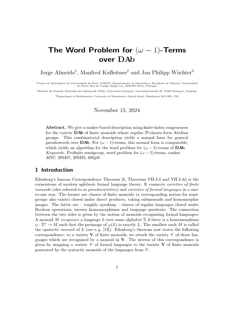 The Word Problem For - Terms Over: Jorge Almeida, Manfred Kufleitner ...