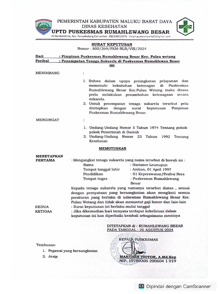 SK Sukarela Hariance Leunupun | PDF