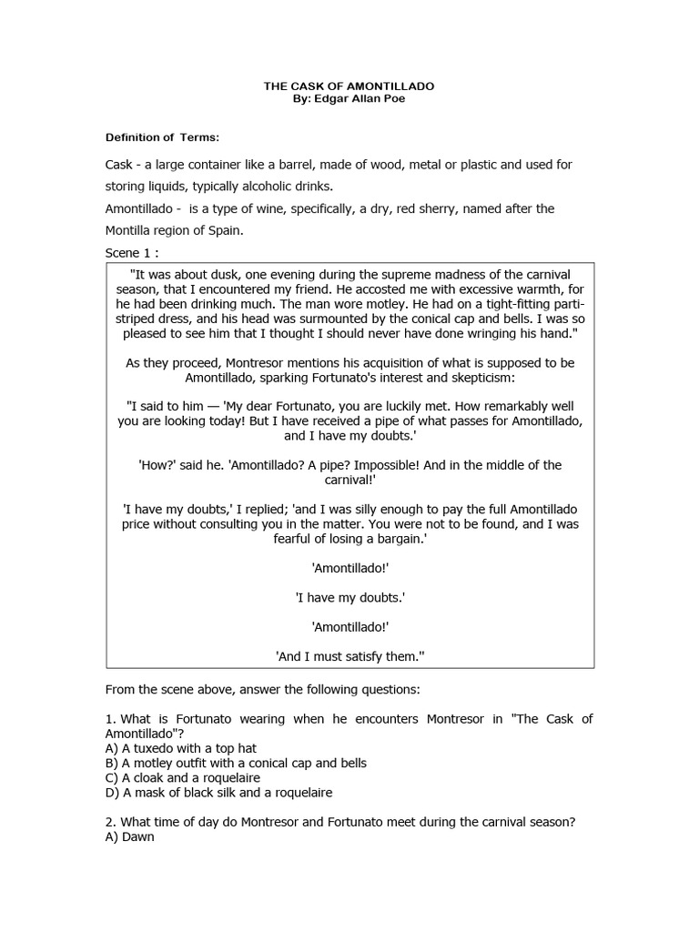 The Cask of Amontillado Test | PDF