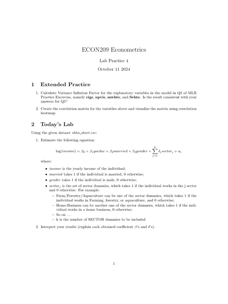 ECON209 F2024 Lab 4 | PDF | Teaching Methods & Materials