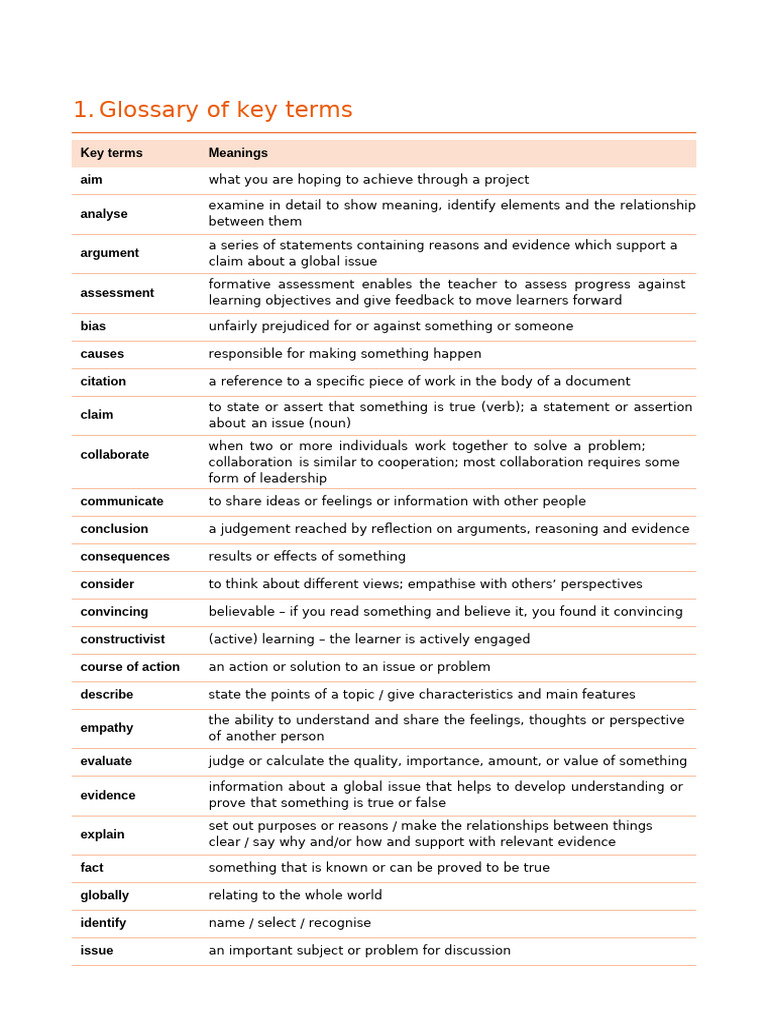 glossary of key terms | PDF | Reason | Educational Assessment