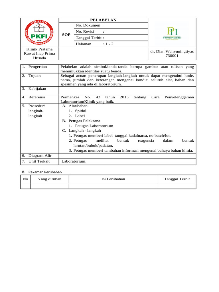 039 Sop Pelabelan | PDF | Pengembangan Diri | Kesehatan Holistik