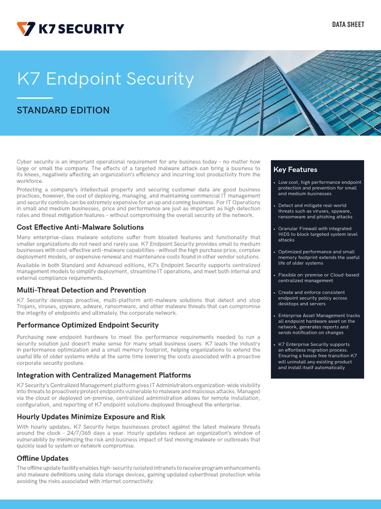 K7 EPS On Premise Standard Datasheet | PDF | Malware | Security