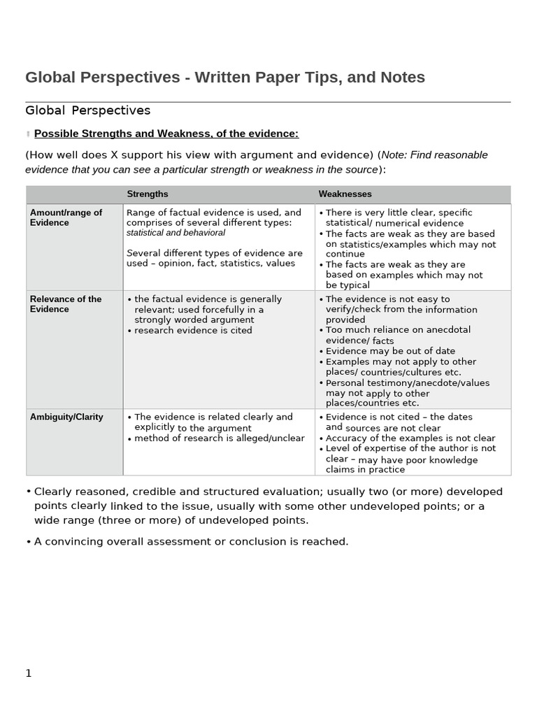 Global Perspectives Exam Preparation Guide | PDF | Evidence | Evaluation