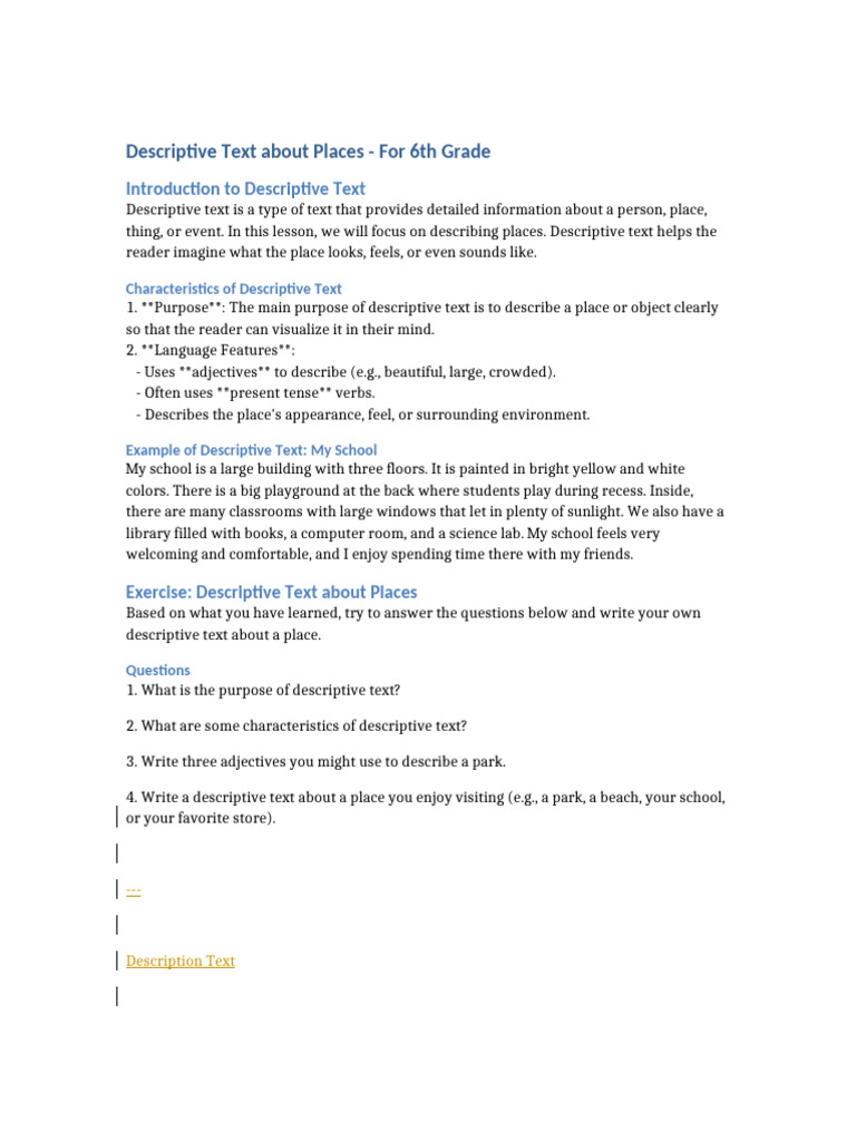 Descriptive Text Examples for 6th Grade | PDF | River | Mountains