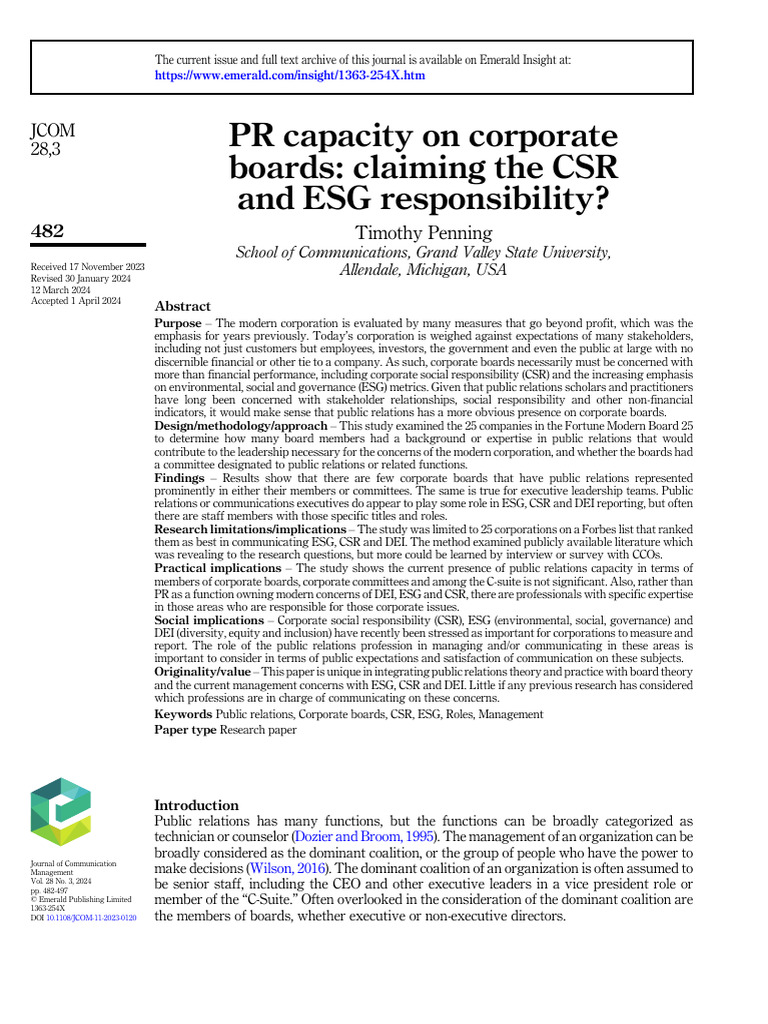 10 1108 - Jcom 11 2023 0120 | PDF | Corporate Social Responsibility | Public Relations