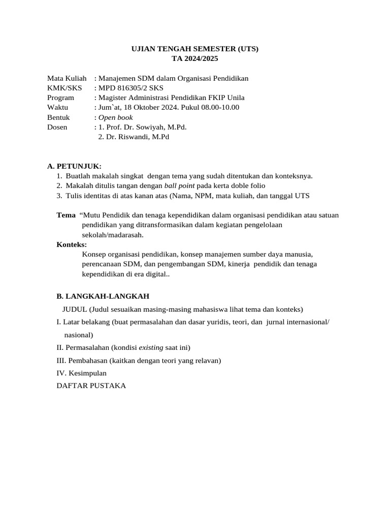 Uts Manajemen SDM Dop 2024 | PDF