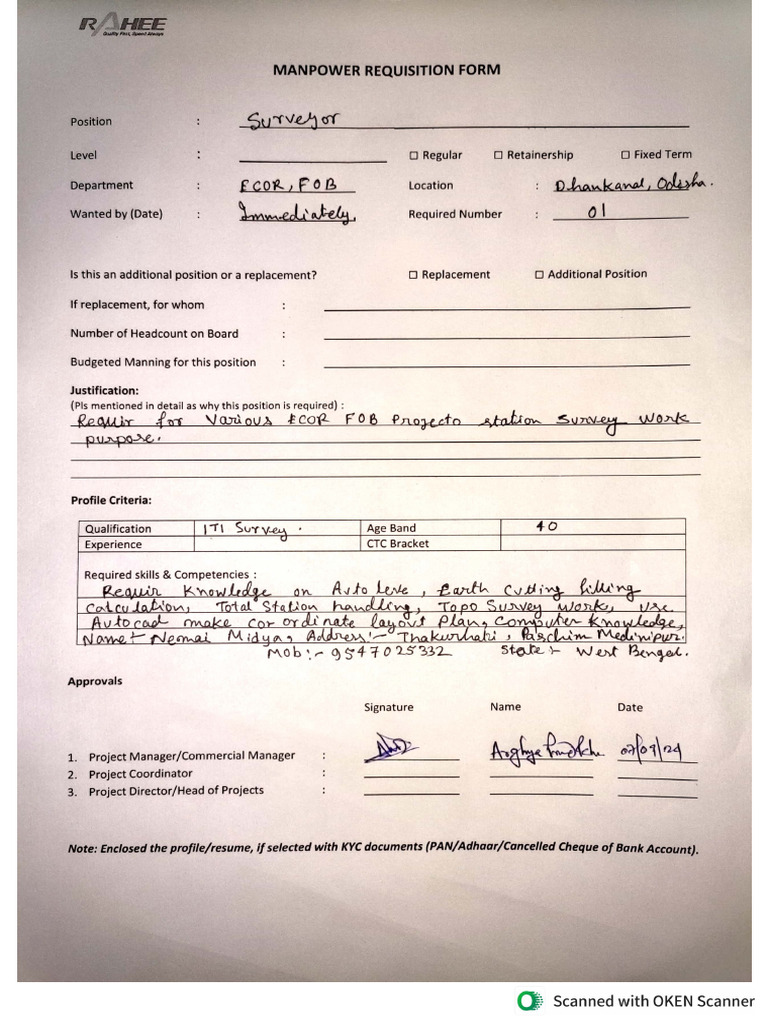 MANPOWER REQUISITION FORM - F | PDF