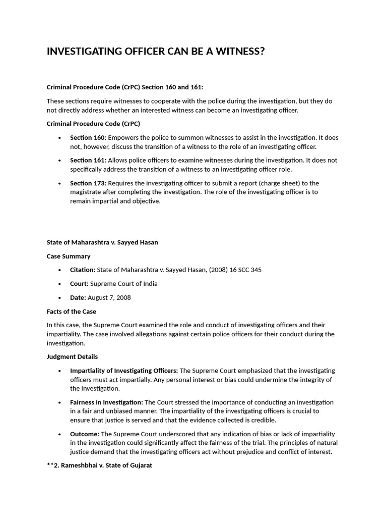 Police Officers as Witnesses in Court | PDF | Supreme Court Of The ...