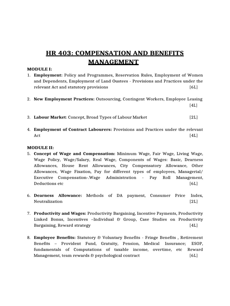 HR 403 COMPENSATION & BENEFITS Syllabus | PDF | Employment | Wage