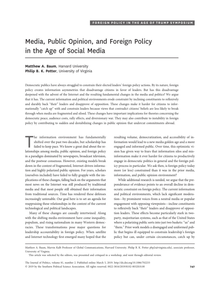 Media, Public Opinion, and Foreign Policy in The Age of Social Media ...