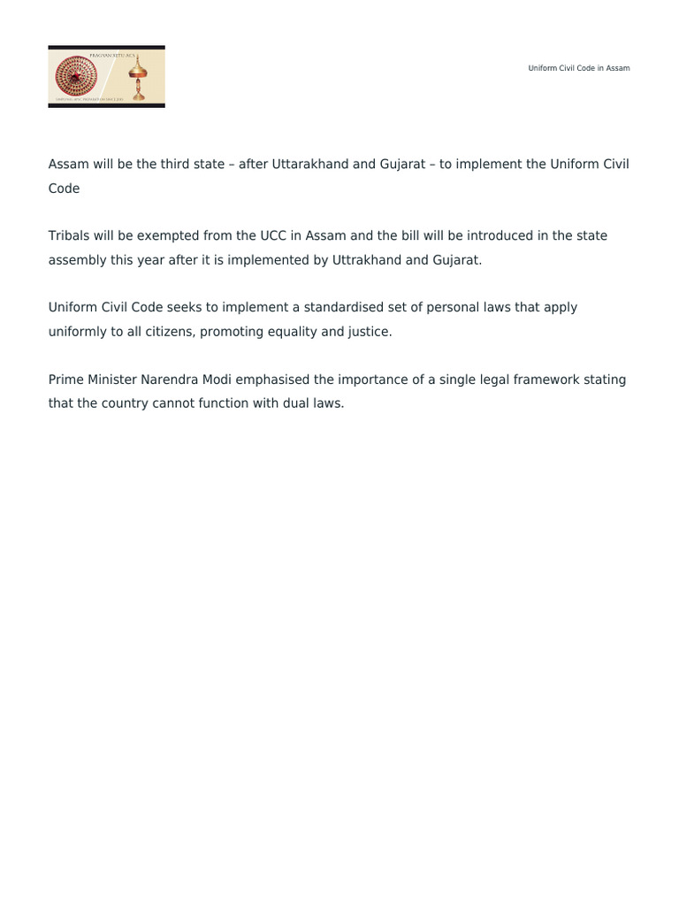 Uniform Civil Code in Assam | PDF