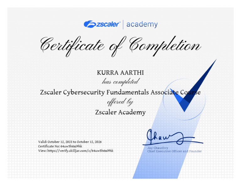 Zscaler Cybersecurity Course Completion | PDF
