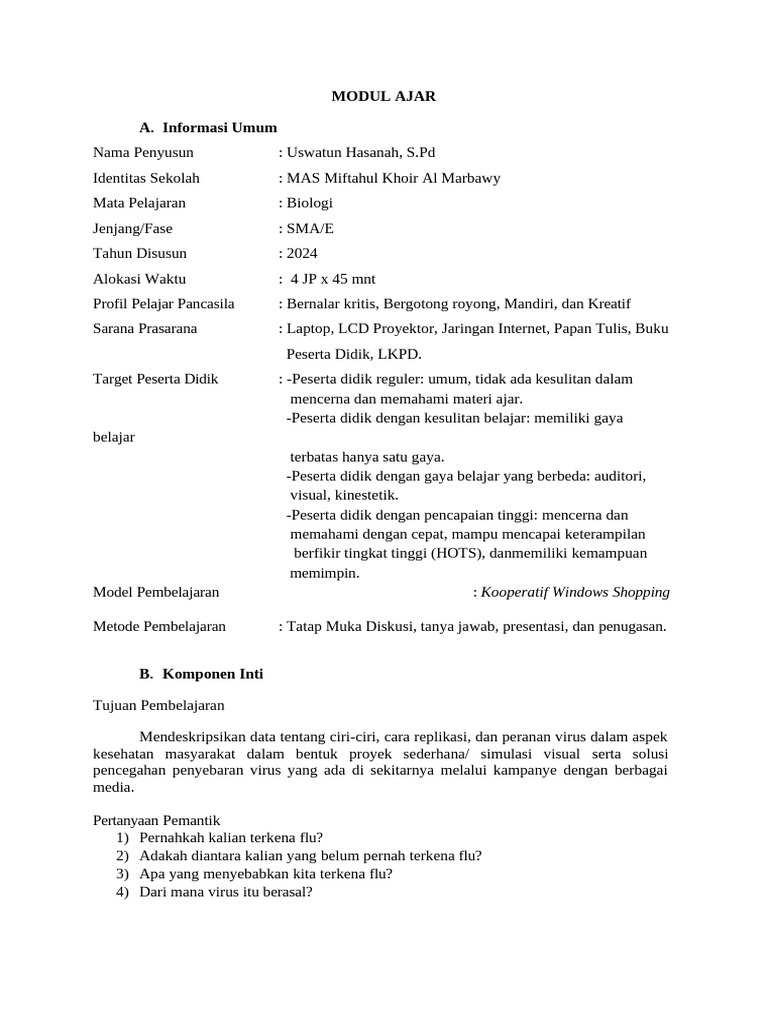 MODUL AJAR Virus | PDF