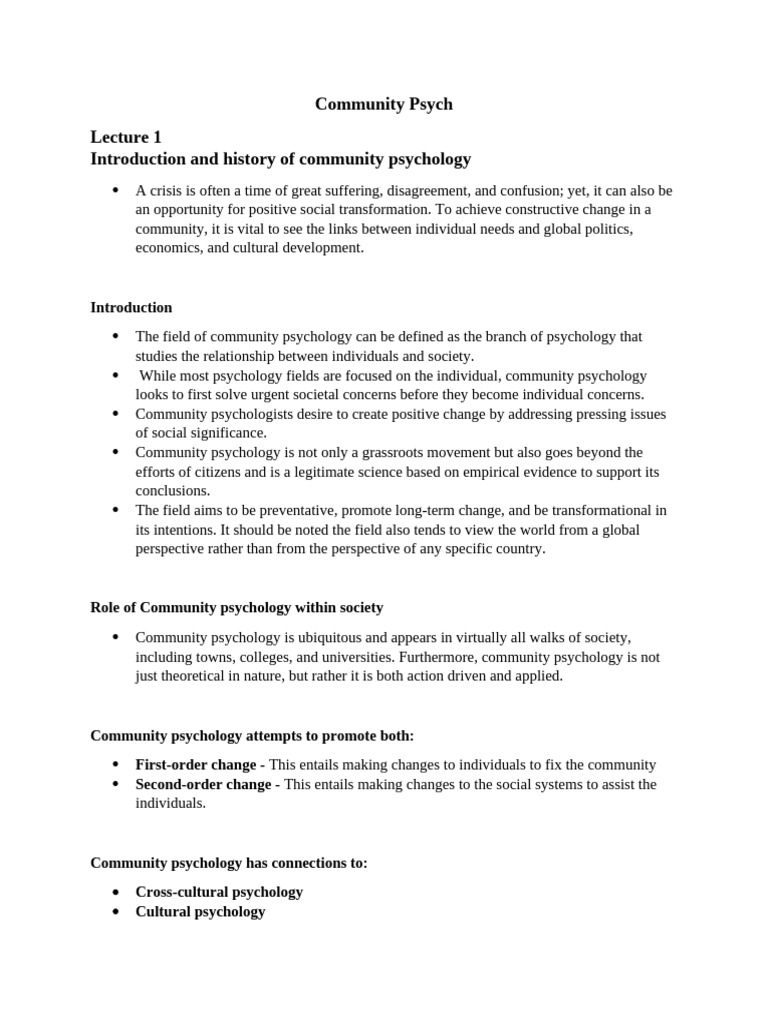 Introduction to Community Psychology | PDF | Stress (Biology ...
