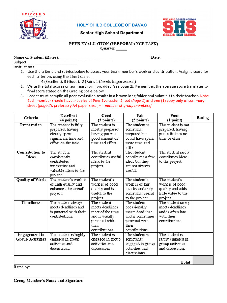 Q1_PT_PEER-EVALUATION | PDF | Rubric (Academic)