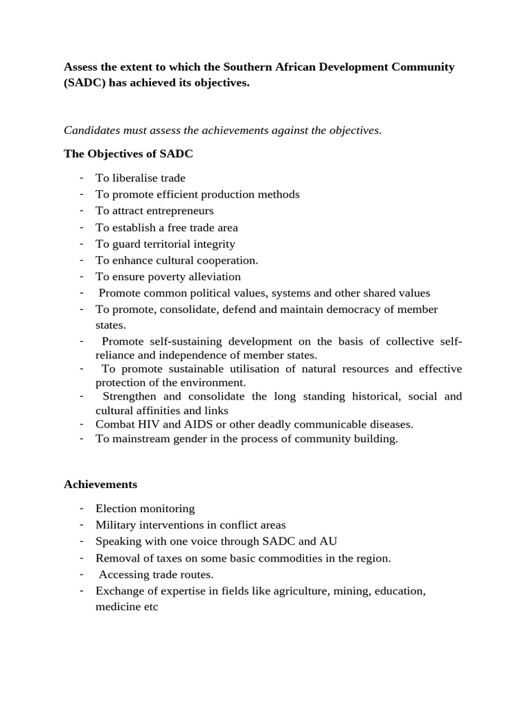 13 Achieving Objectives SADC | PDF | Business | Politics