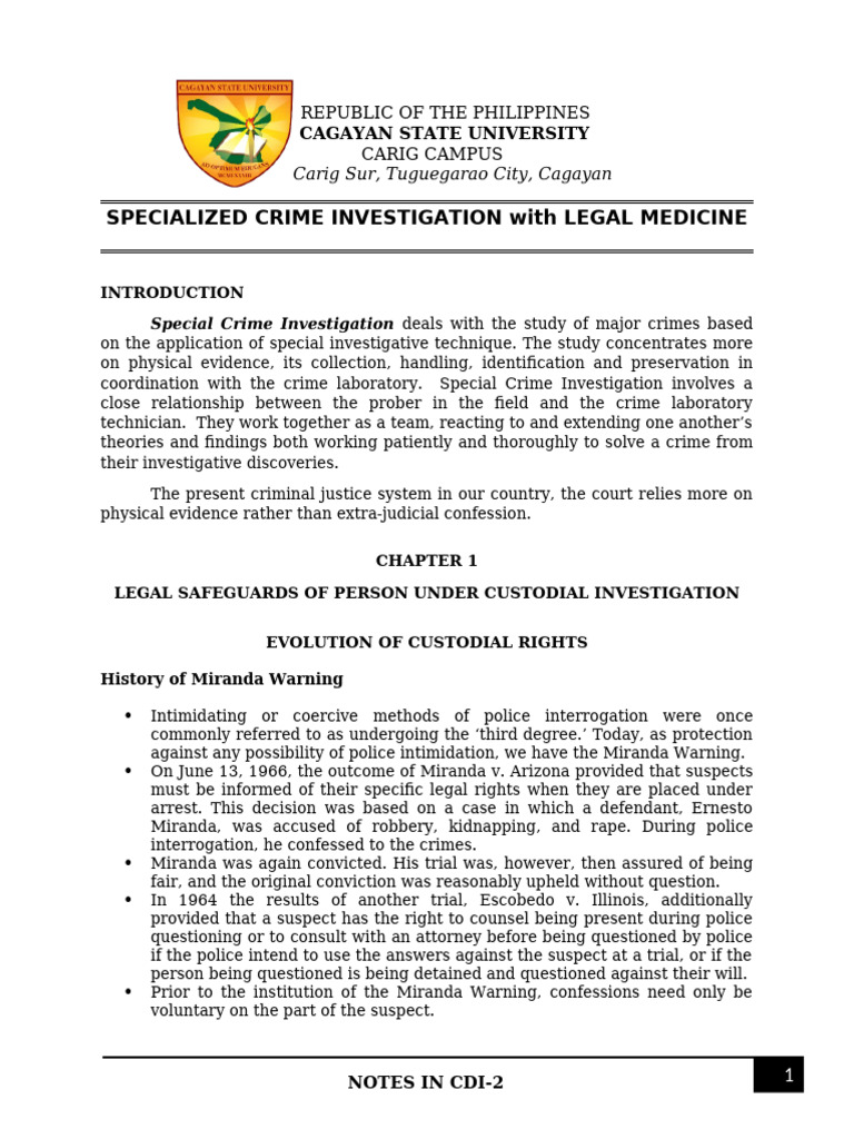 Lecture Notes Cdi 102 Updated | PDF | Forensic Science | Daubert V ...