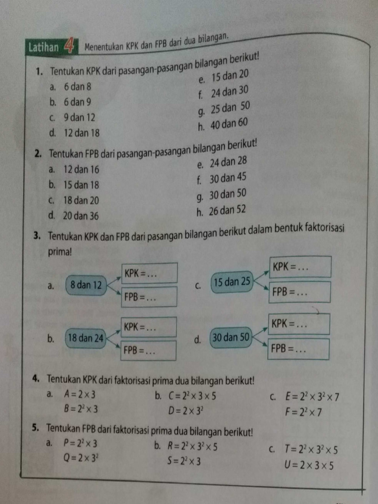 Menentukan KPK Dan FPB 2 Bilangan | PDF