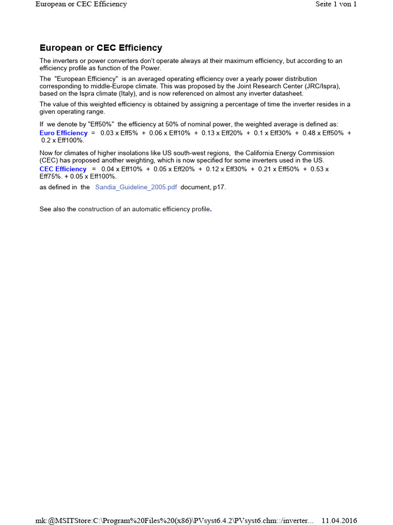 European or CEC Efficiency - PV Syst Definition | PDF | Science ...