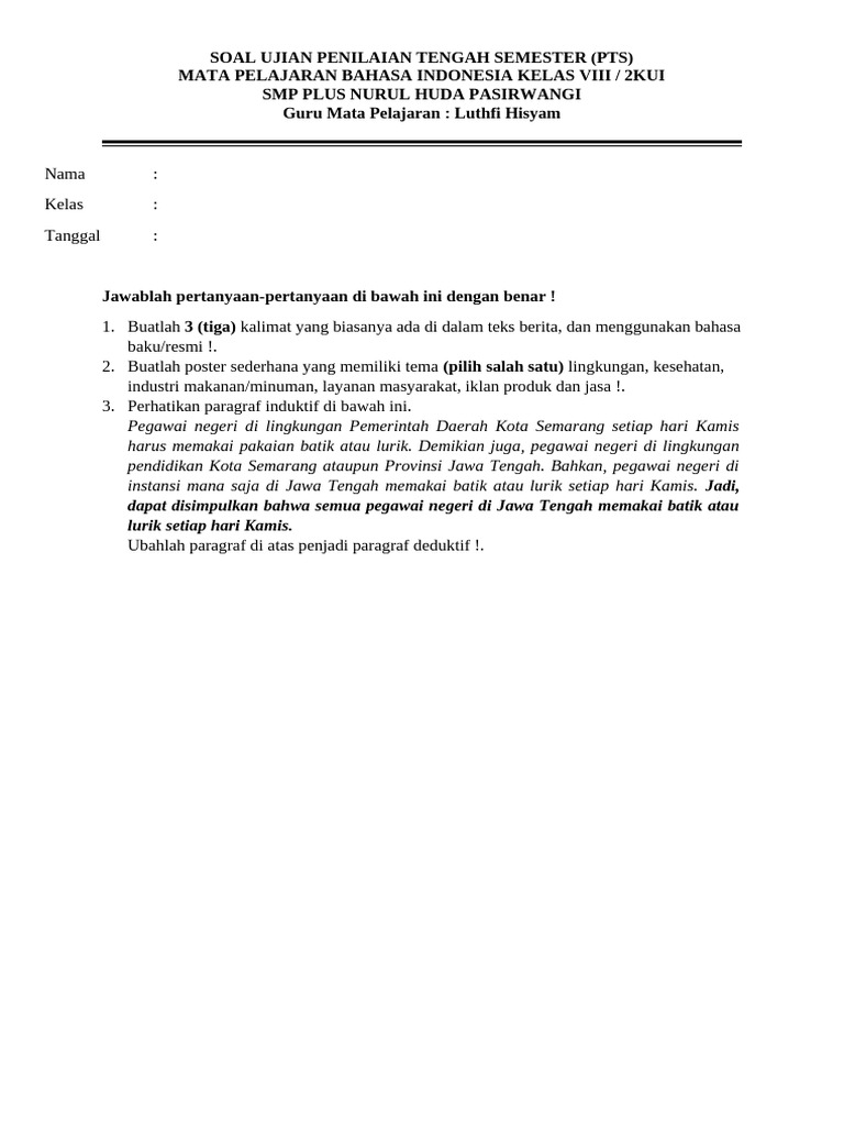 Soal PTS SMP | PDF | Karier & Perkembangan