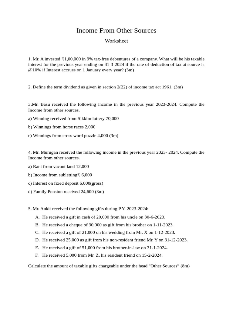 Income From Other Sources | PDF | Income | Securities (Finance)