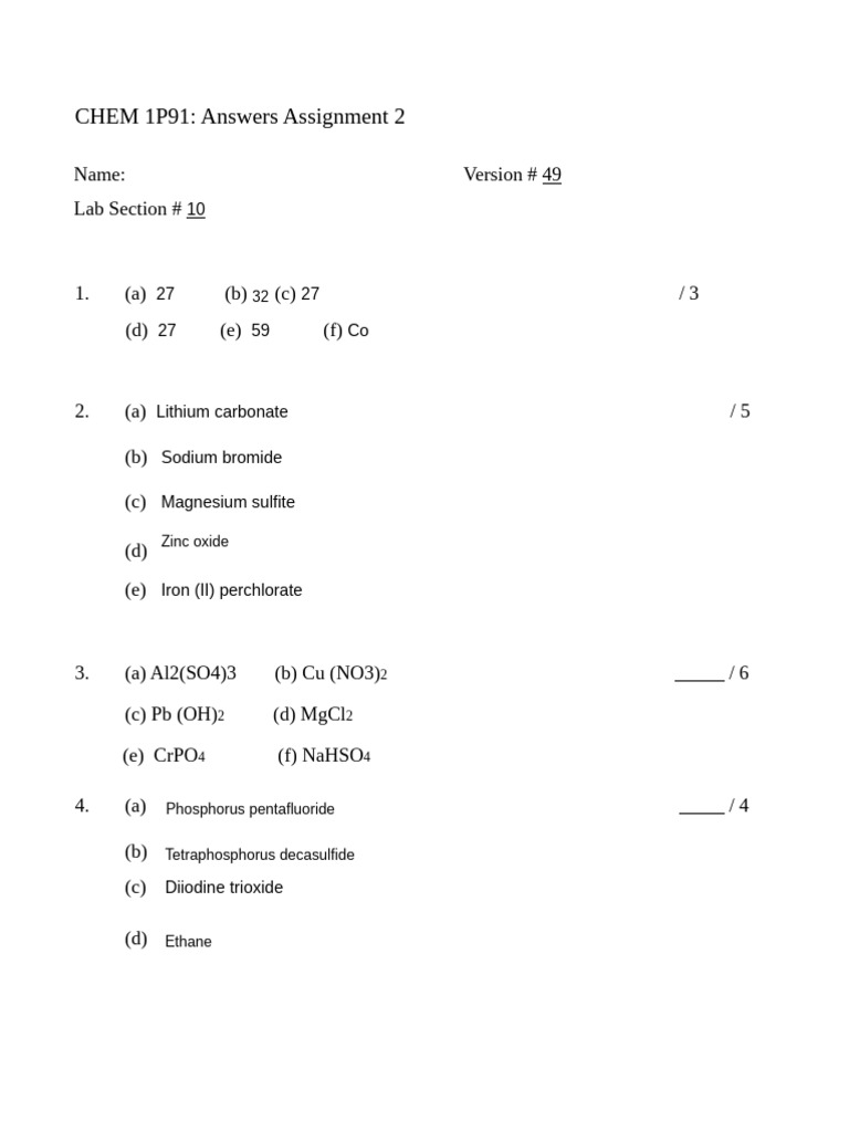 Chemistry Assignment Solutions | PDF