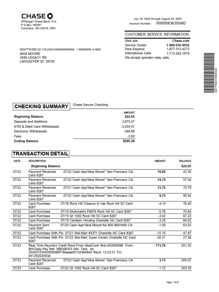 Chase Bank Statement Summary | PDF | Cash | Debit Card