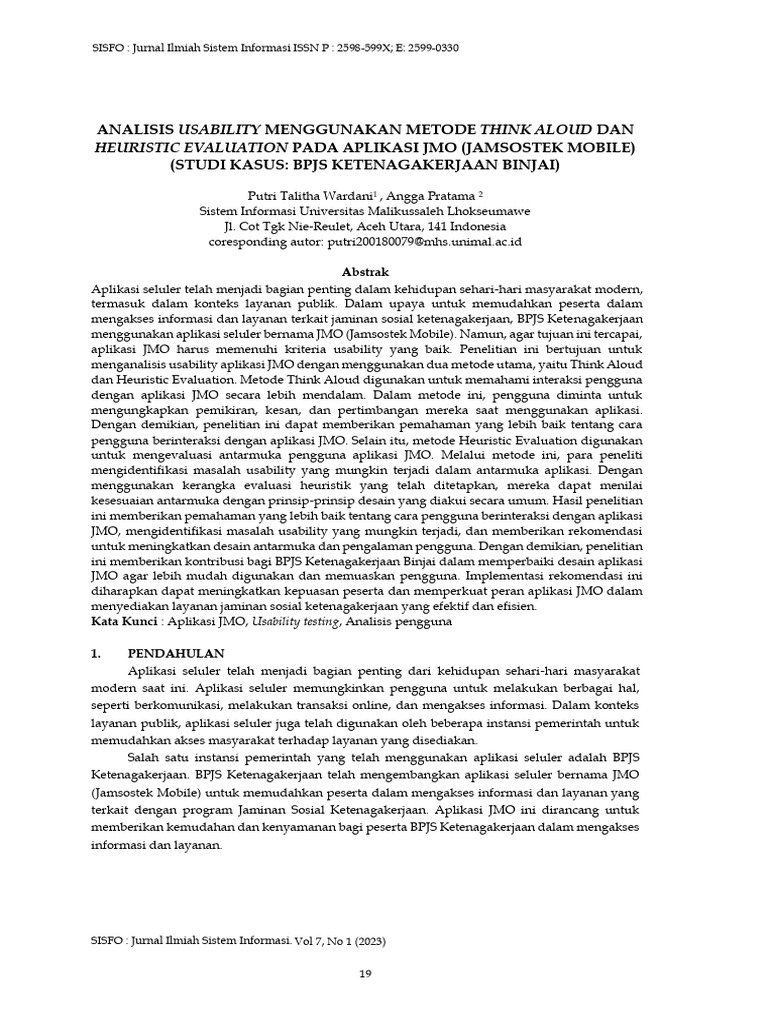Analisis Usability Aplikasi JMO BPJS Ketenagakerjaan | PDF | Komputer