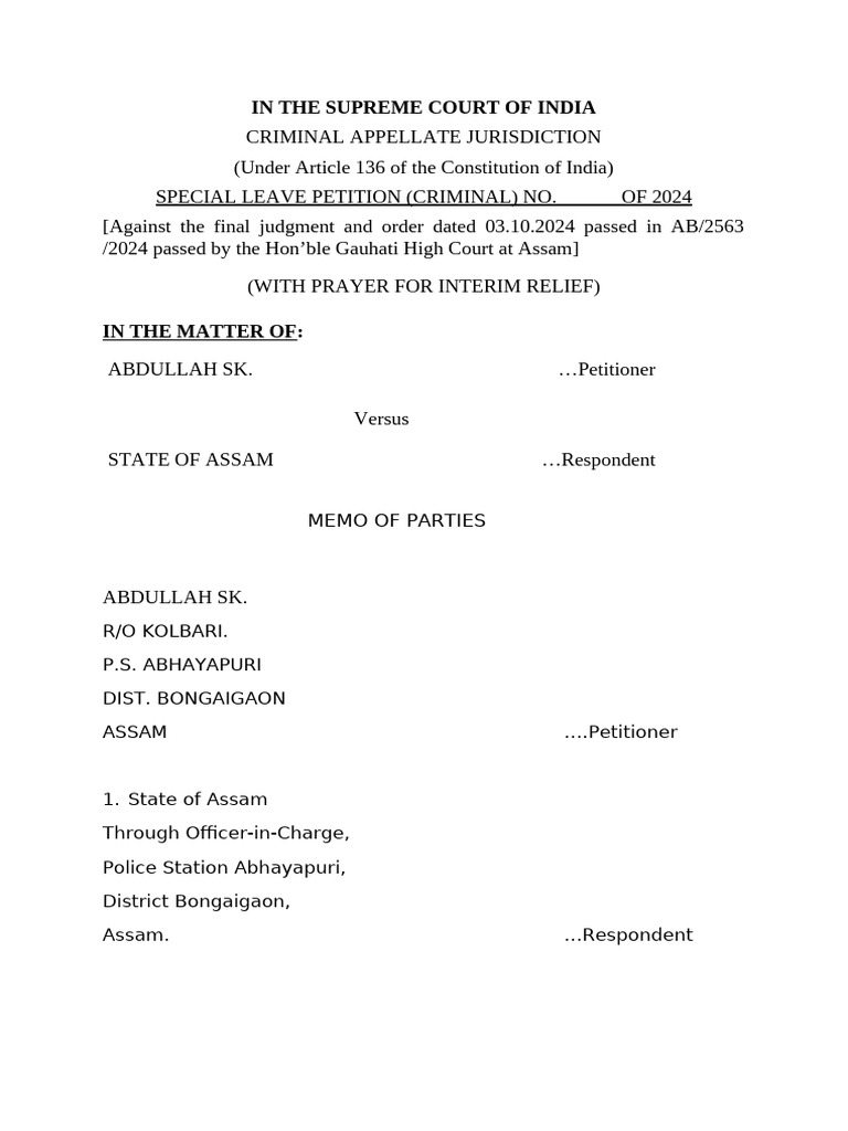 Memo of Parties SC | PDF