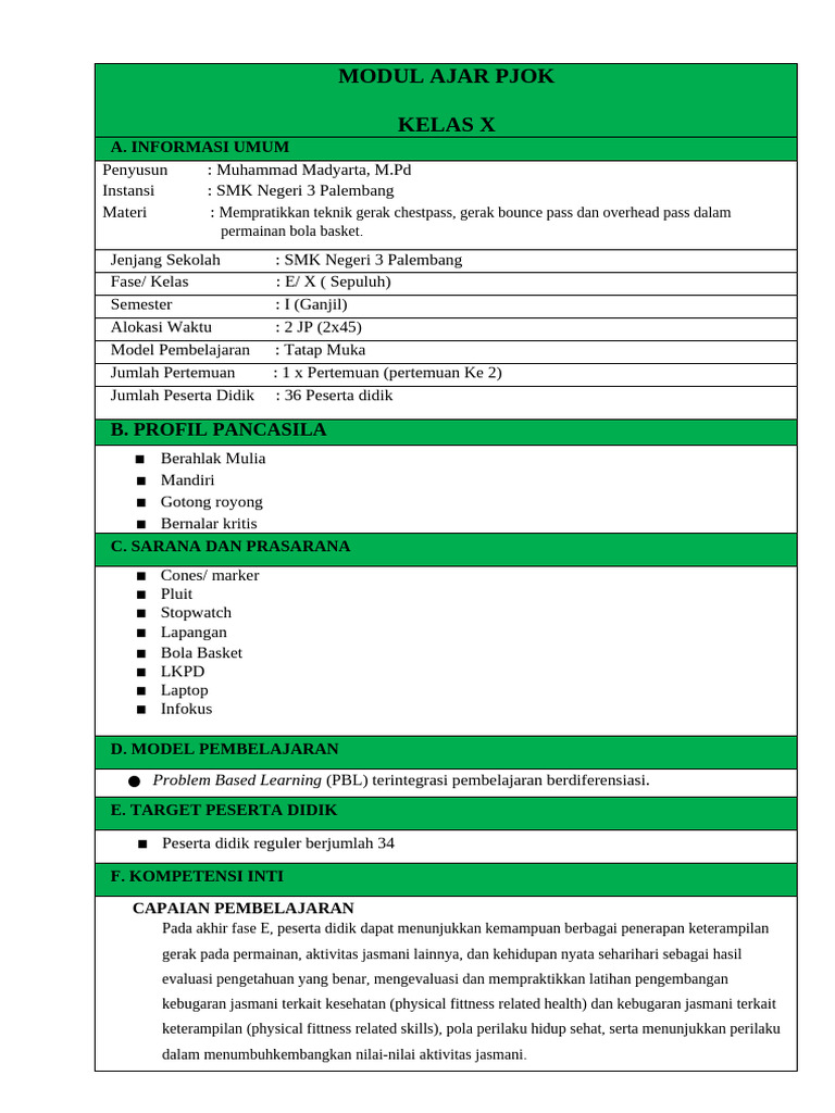 New MODUL AJAR BERDIFERENSIASI Basket | PDF