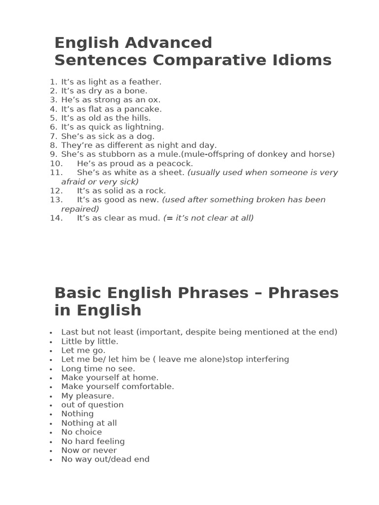 English Advanced Sentences | PDF | Language Arts & Discipline