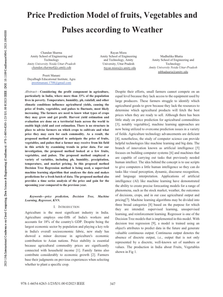 Price Prediction Model of Fruits Vegetables and Pulses According To ...