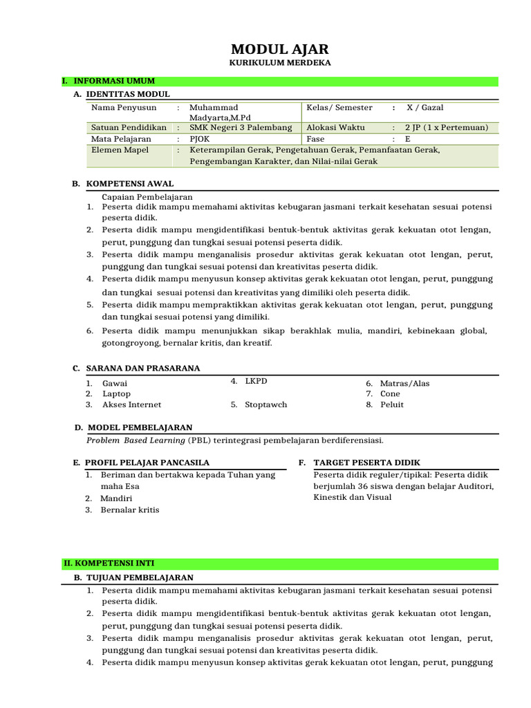 Modul Ajar Aktivitas Kebugaran Jasmani Untuk Kesehatan | PDF
