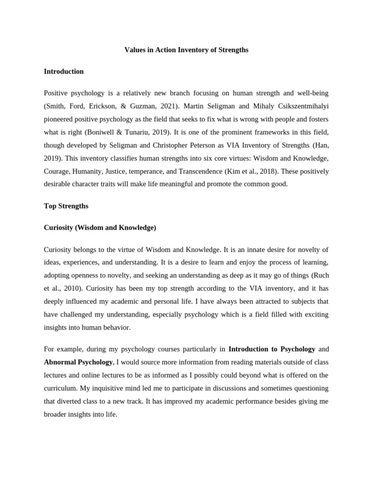 Values In Action Inventory Of Strengths Pdf Positive Psychology Leadership