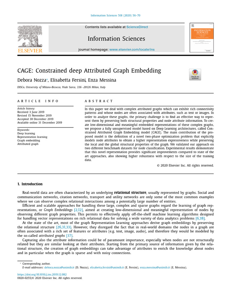 Nozza Et Al. - 2020 - CAGE Constrained Deep Attributed Graph Embedding | PDF | Deep Learning ...