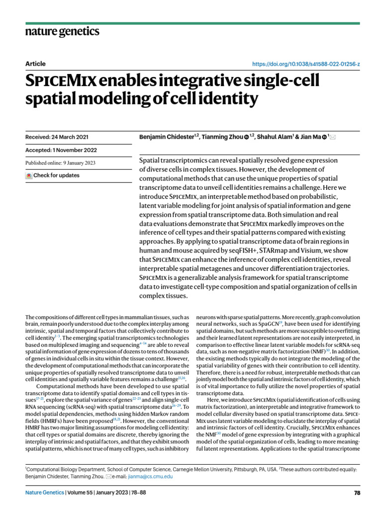 Chidester Et Al. - 2023 - SPICEMIX Enables Integrative Single-Cell Spatial M | PDF ...