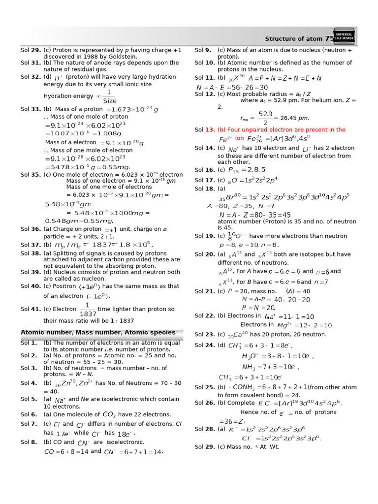 03 Atomic Structure Sol Final E Pdf Atomic Orbital Electron Configuration