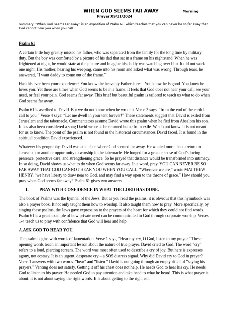 When God Seems Far Pdf Prayer Jesus
