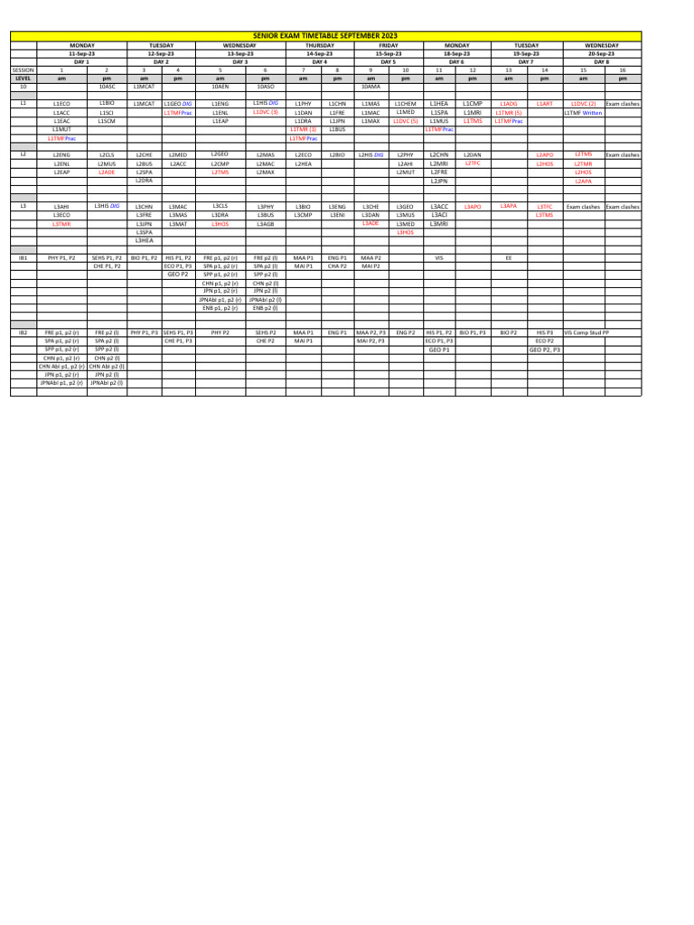Senior Exam Timetable 2023 | PDF