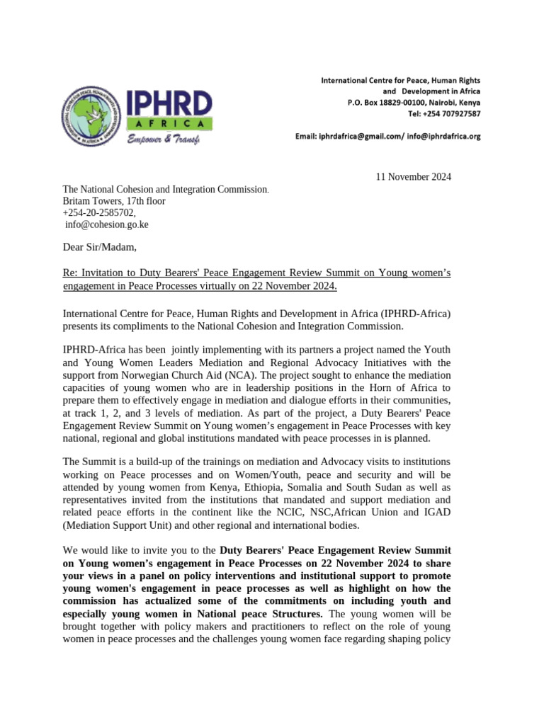 Young Women's Peace Summit Invitation | PDF | Mediation | African Union